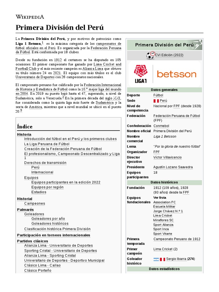 Primera División Del Perú | PDF | Equipos de fútbol | Asociación de ...