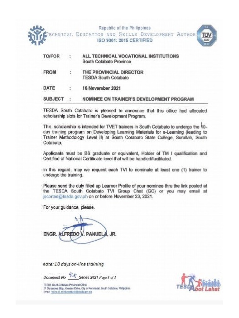 Tesda Memo | PDF