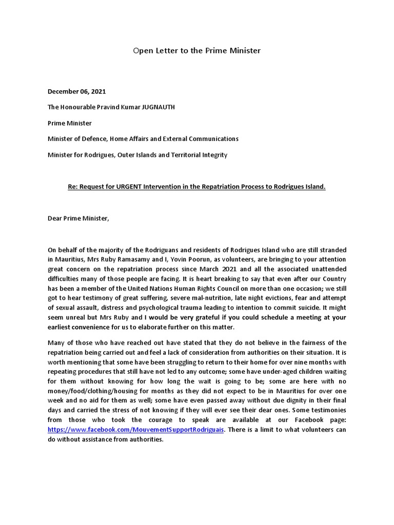 Urgent Repatriation Request for Rodrigues | PDF | Mauritius