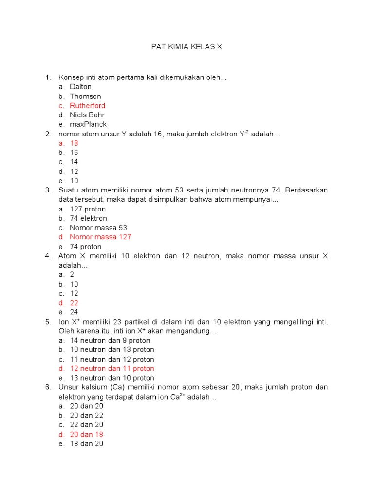 Pat Kimia Kelas X | PDF