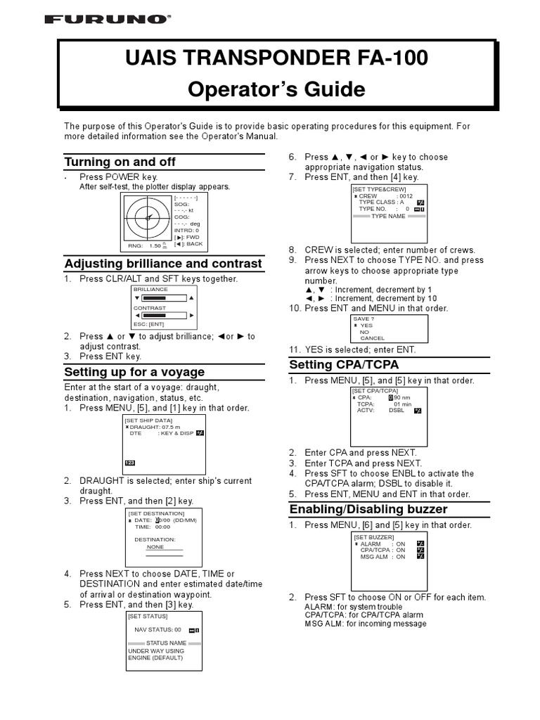 Uais Transponder Fa-100 Operator's Guide: Turning On and Off | PDF ...