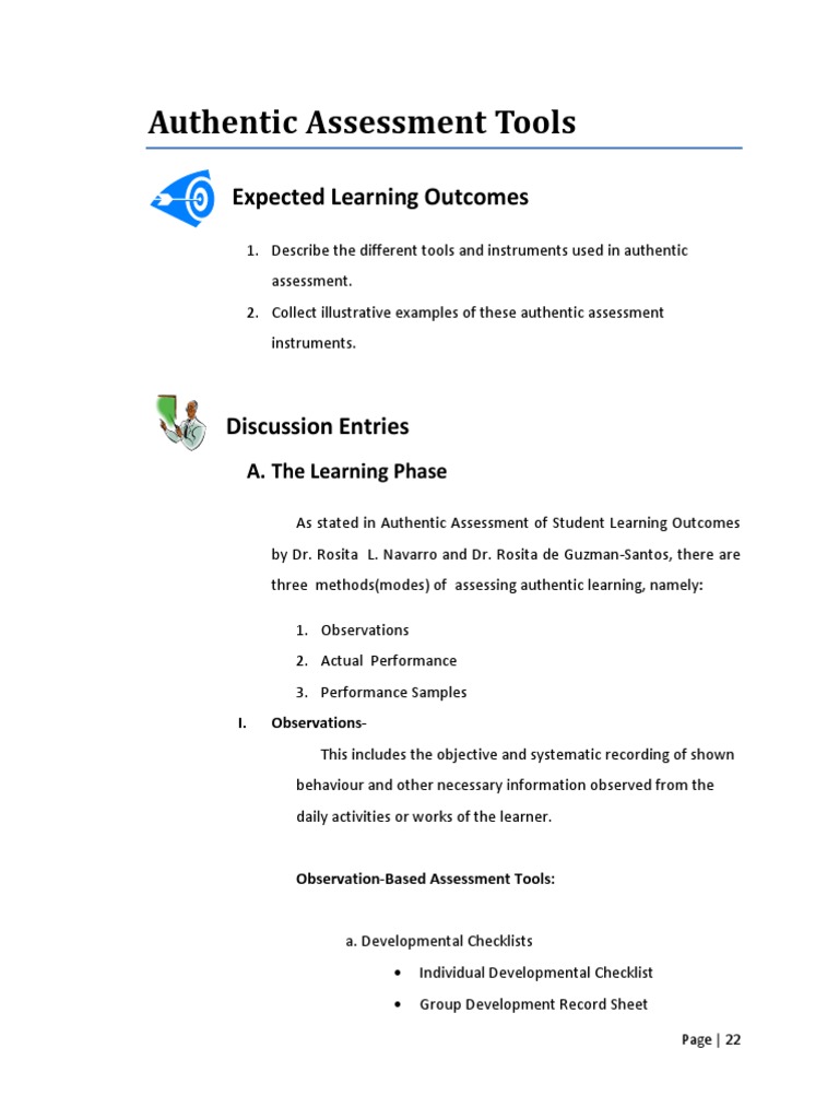 Authentic Assessment Tools Expected Learning Outcomes Download Free