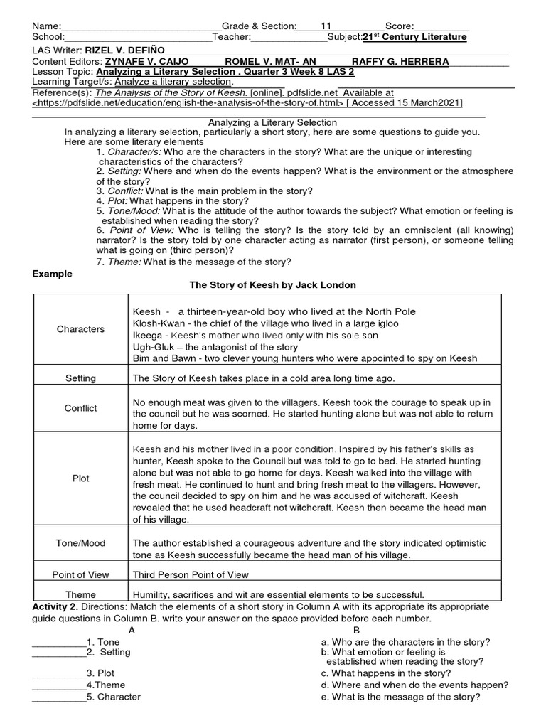Analyzing "The Story of Keesh" | PDF | Narration