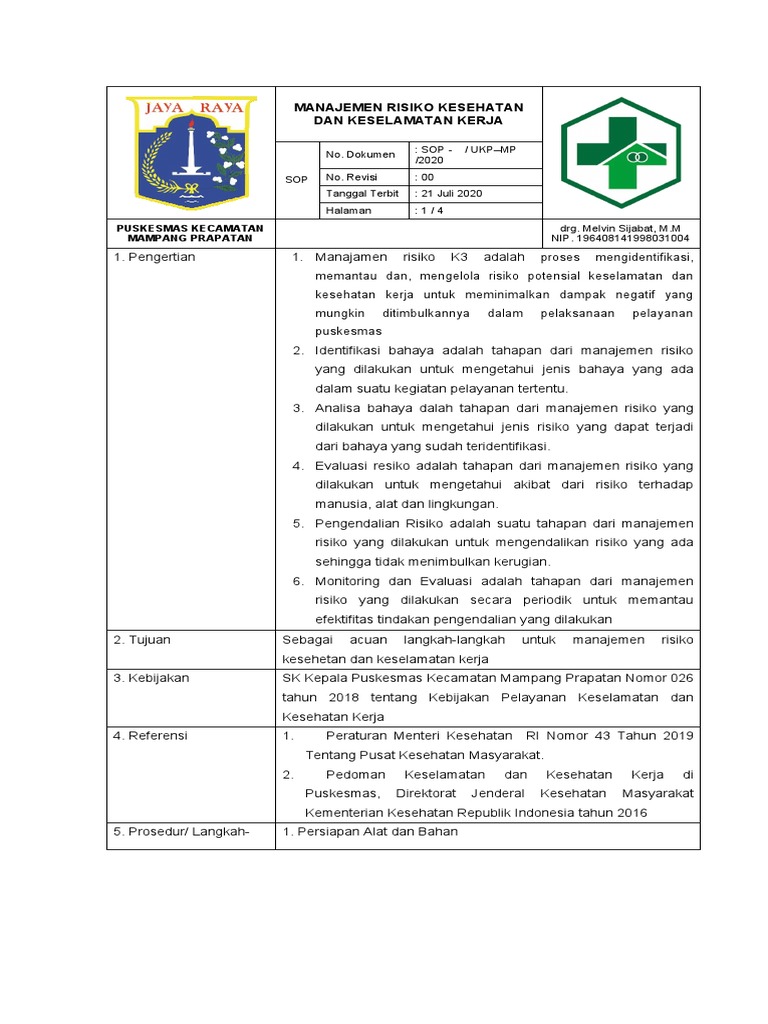 Sop Manajemen Risiko K3 | PDF