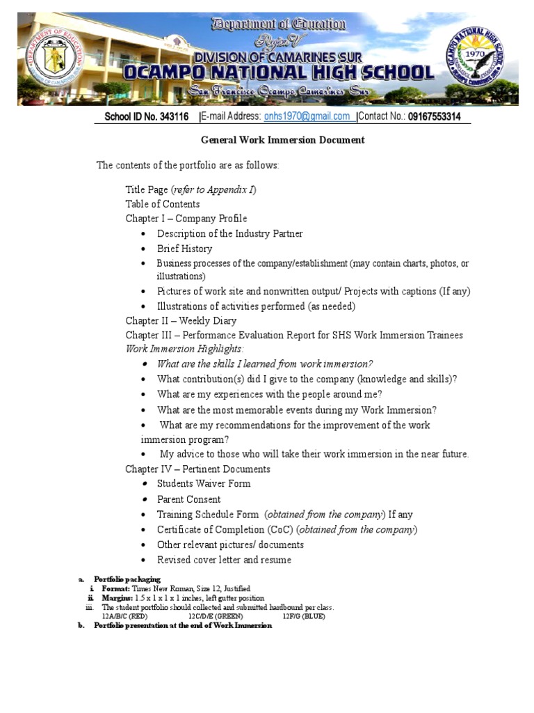 Forms Needed For Work Immersion | PDF | Behavior Modification | Learning