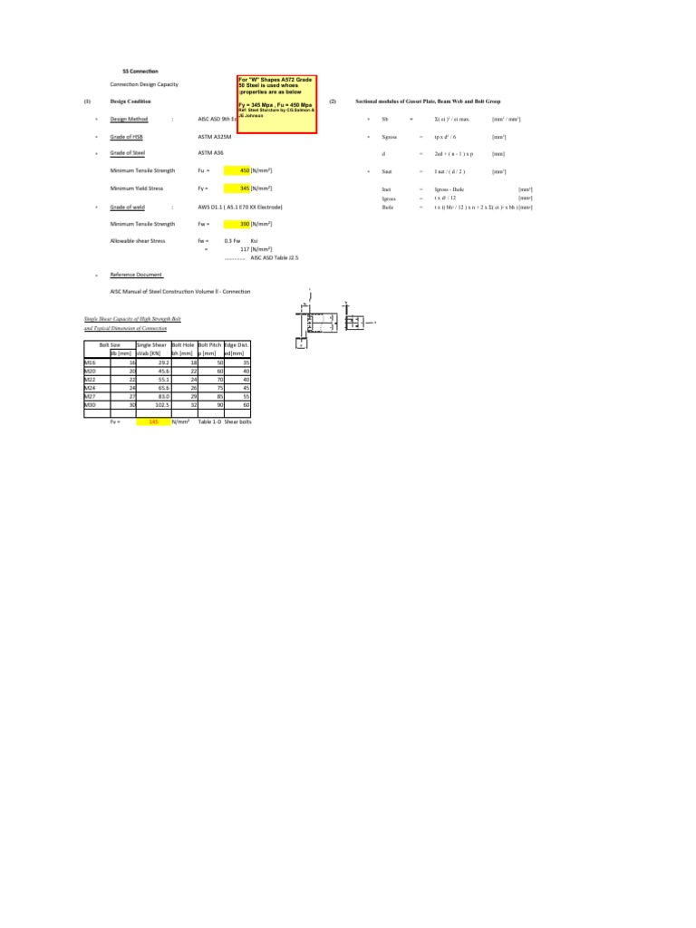 SS Connection For "W" Shapes A572 Grade 50 Steel Is Used Whoes ...