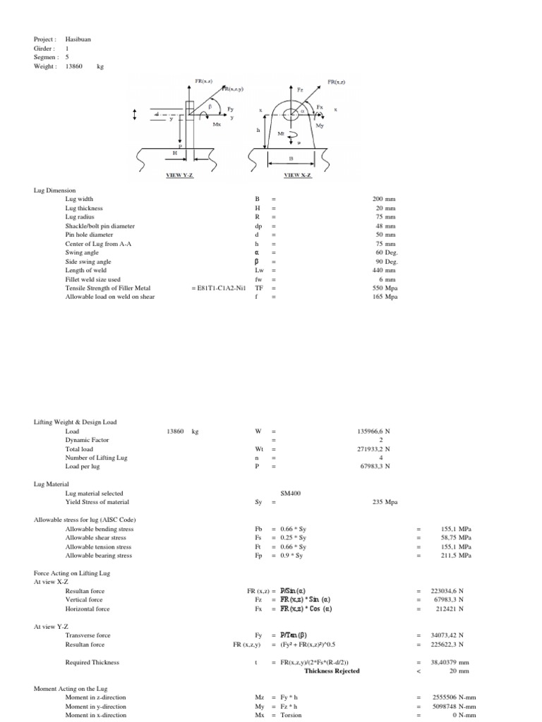Lifting Lug Design and Stress Analysis | PDF | Bending | Stress (Mechanics)