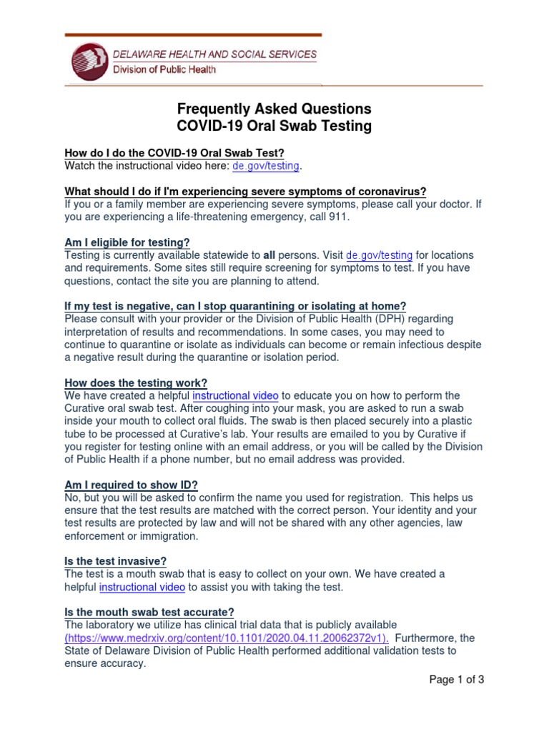 Frequently Asked Questions COVID-19 Oral Swab Testing | PDF ...