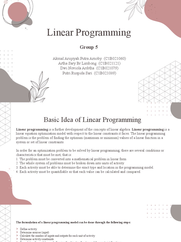 Group 5 Linear Programming | PDF | Mathematical Optimization | Linear ...
