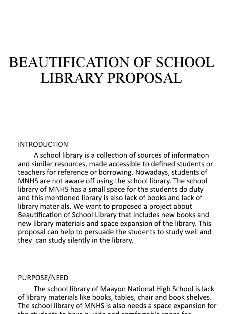 Beautification of School Library Proposal | PDF