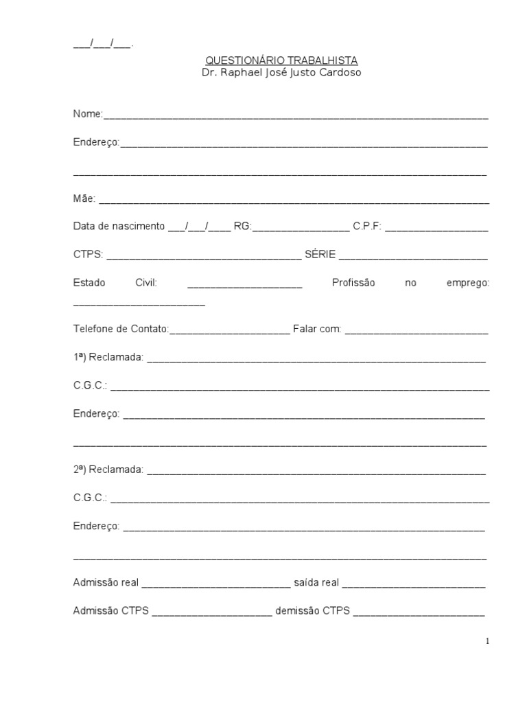 Questionario Entrevista | PDF | Banco de Horas | Expediente