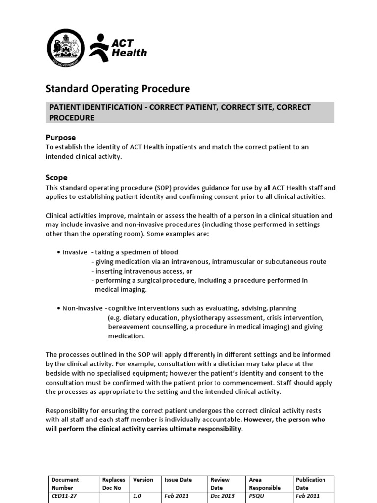 Patient Identification SOP | PDF | Patient | Medical Record