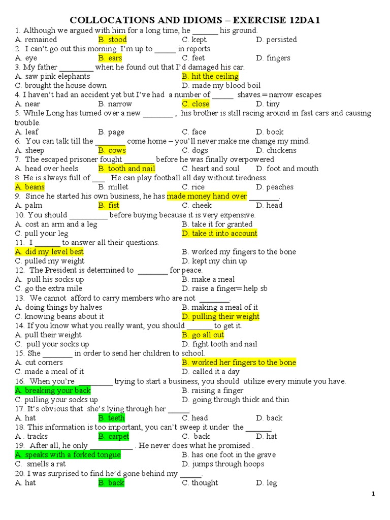 Collocations and Idioms - Exercise 12da1 | PDF