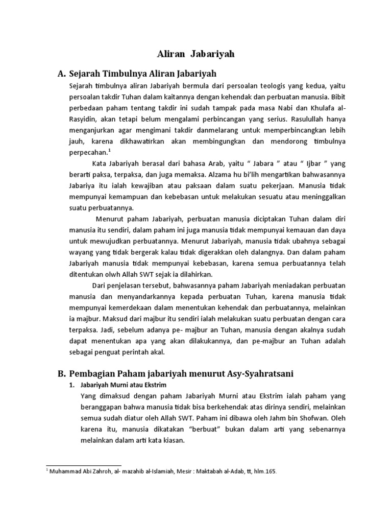 Sejarah dan Ajaran Aliran Jabariyah | PDF