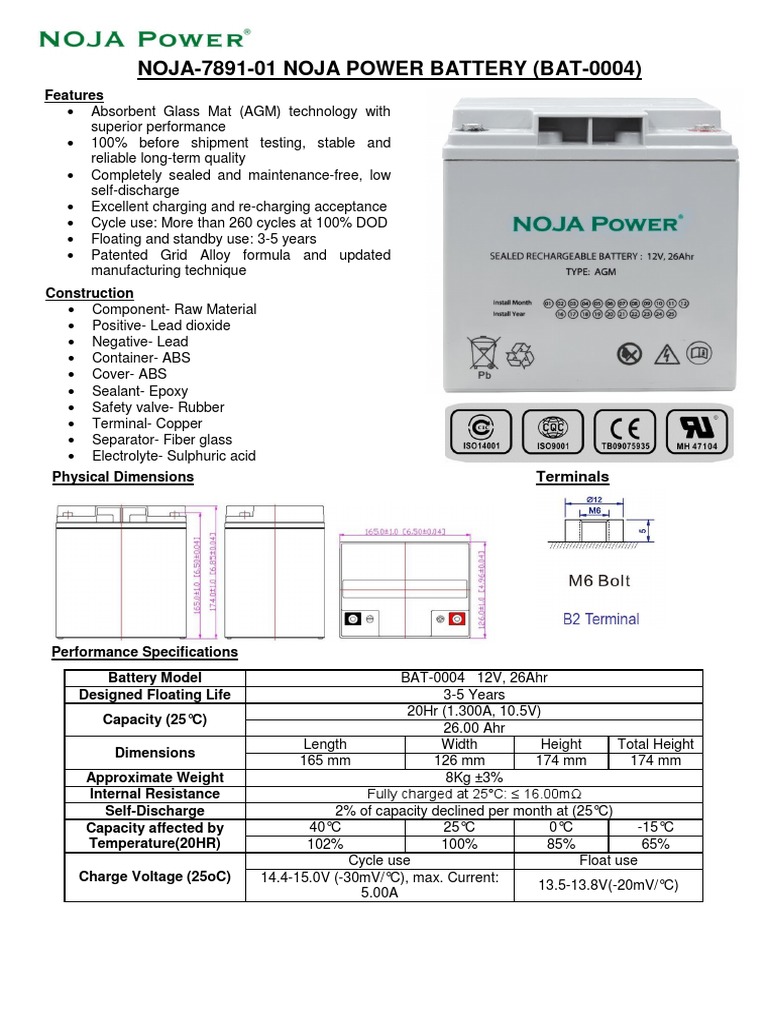 NOJA-7891-01 NOJA Power Battery | PDF | Materials | Battery (Electricity)