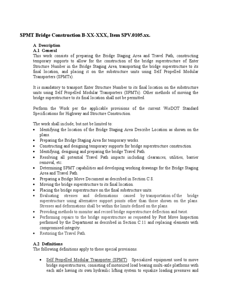SPMT Bridge Construction B-XX-XXX, Item SPV.0105.xx.: A Description A.1 ...