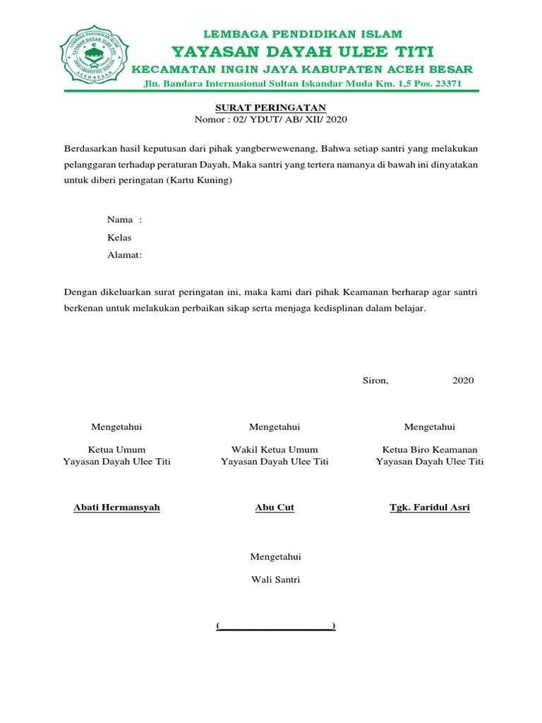 Surat Kartu Kuning-1 | PDF