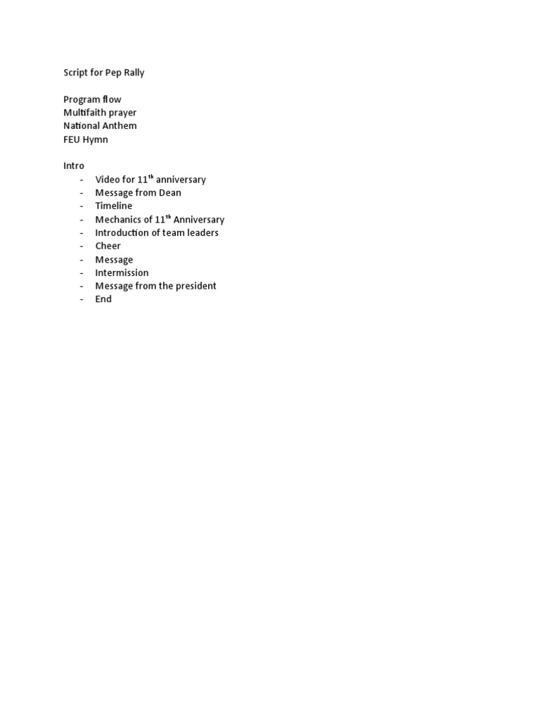 Pep Rally Agenda and Script | PDF | Foreign Language Studies