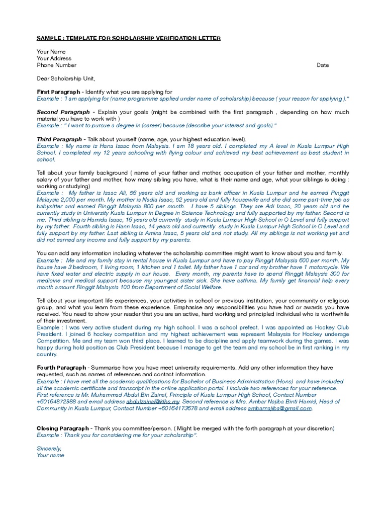 Confirmation Letter Sample Scholarship