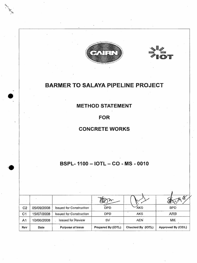 Method Statement For Concrete Works | PDF