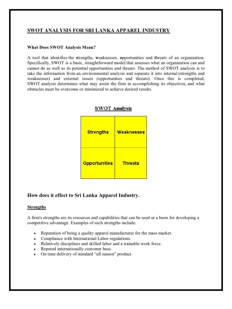 Swot Analysis For Sri Lanka Apparel Industry | PDF | Swot Analysis ...