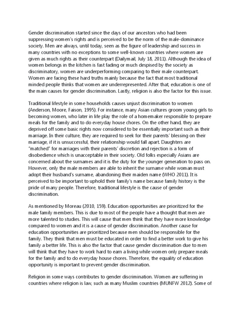 Causes and Effects Gender Discrimination | PDF | Woman | Gender Studies