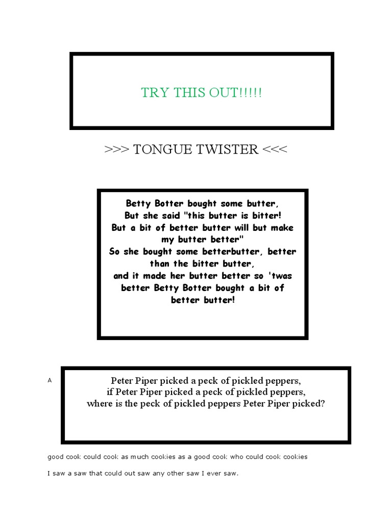 Try This Out!!!!!: Tongue Twister | PDF