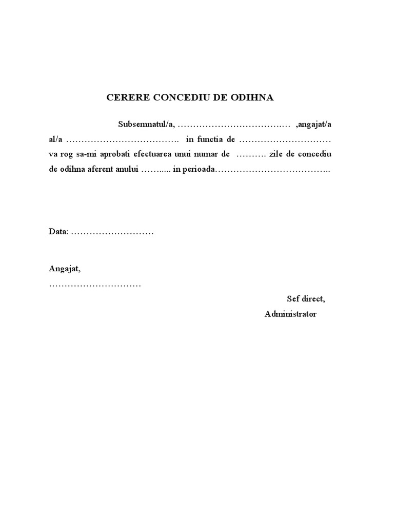 Cerere Concediu de Odihna | PDF