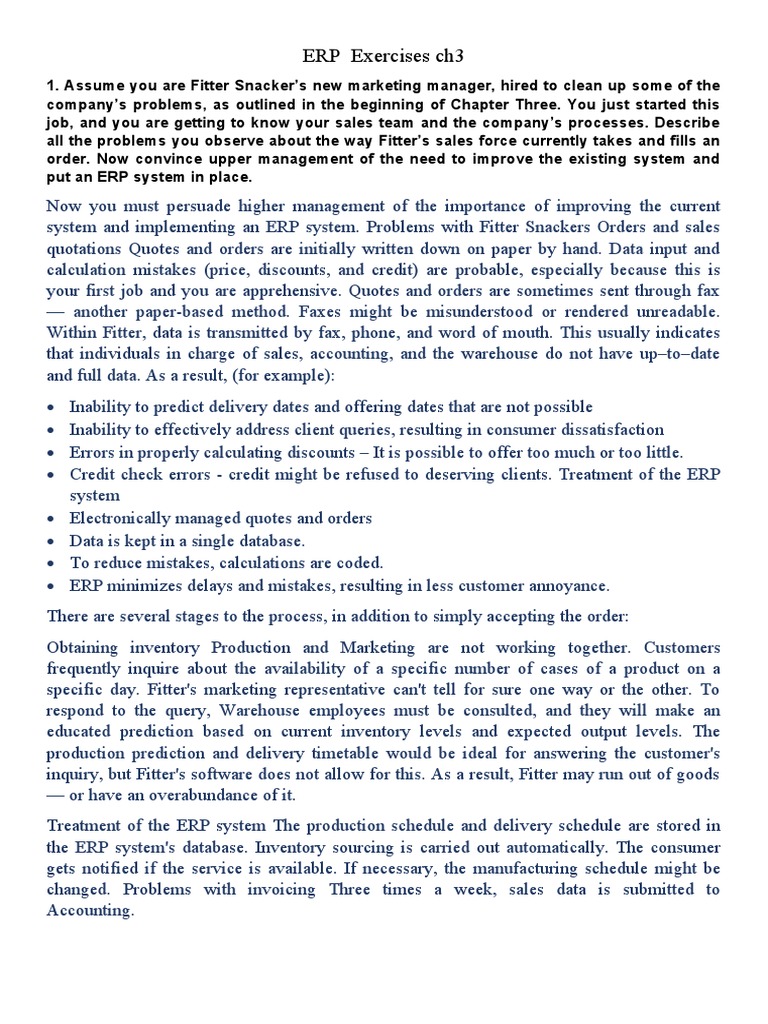 ERP Exercises Ch3 | PDF | Enterprise Resource Planning | Information ...