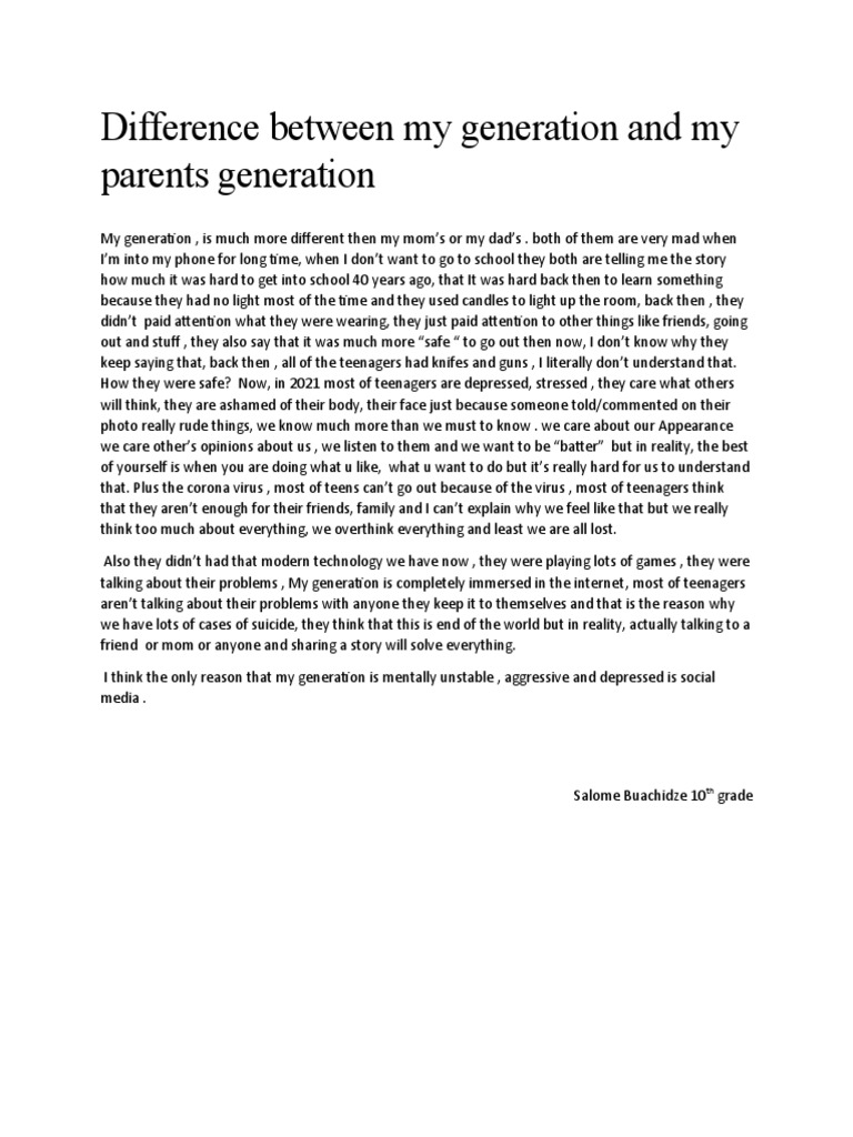 Difference Between My Generation and My Parents Generation | PDF