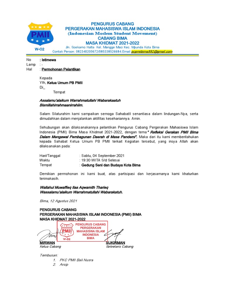 Pengajuan SK PC Pmii Bima | PDF