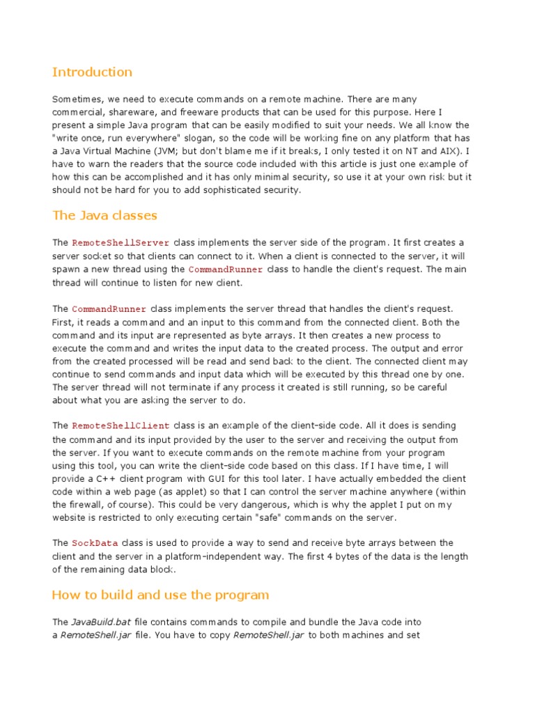 Remote Shell | PDF | Java (Programming Language) | Server (Computing)