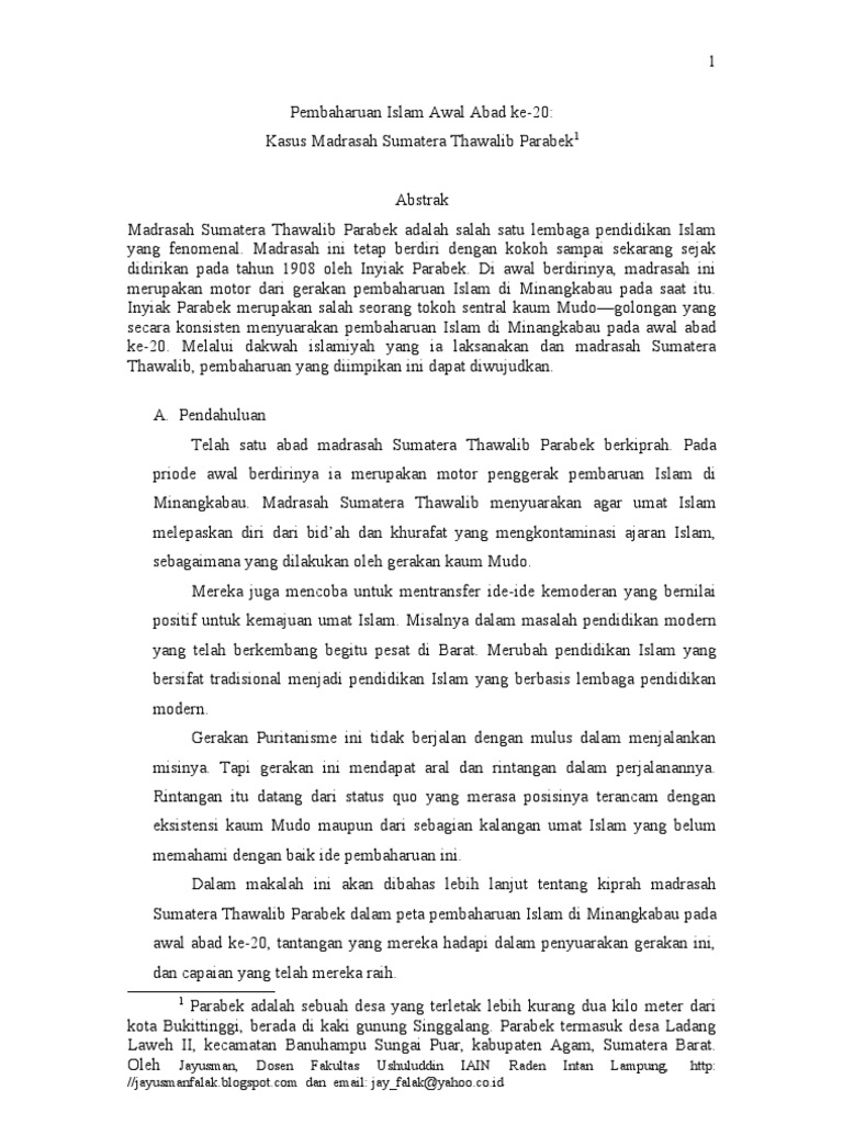 Pembaharuan Islam Awal Abad Ke-20 Kasus Madrasah Sumatera Thawalib ...