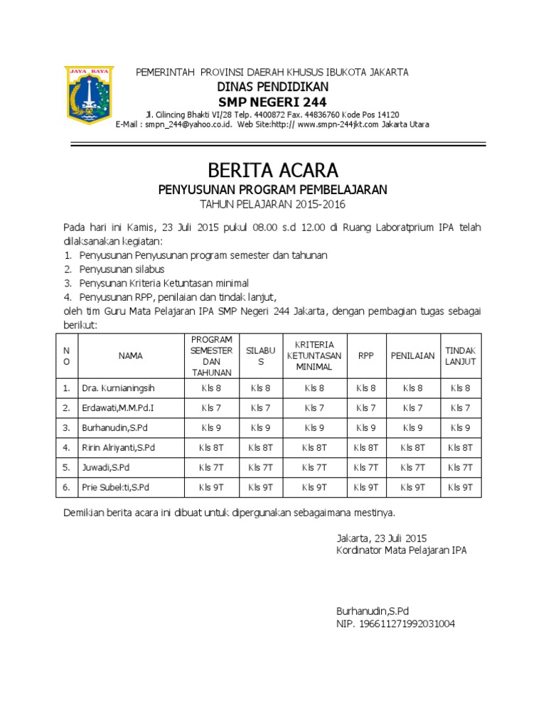 Berita Acara Penyusunan Program Pembelajaran | PDF