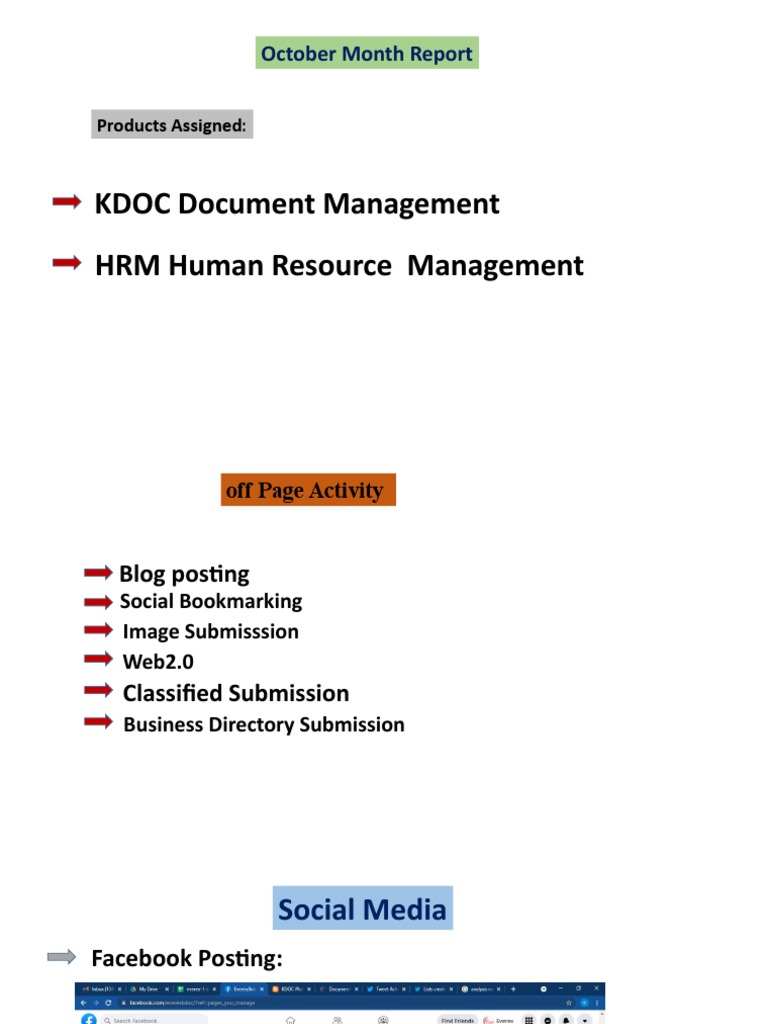 KDOC Document Management HRM Human Resource Management: October Month Report | PDF