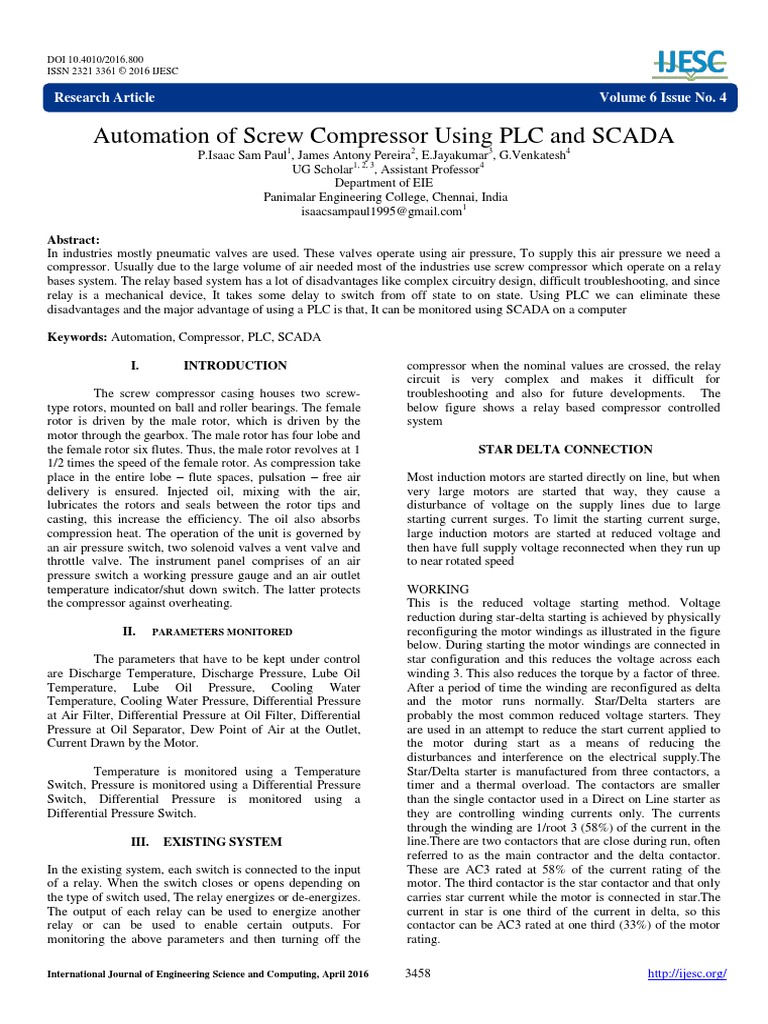.Automation of Screw Compressor Using PLC and SCADA | PDF ...