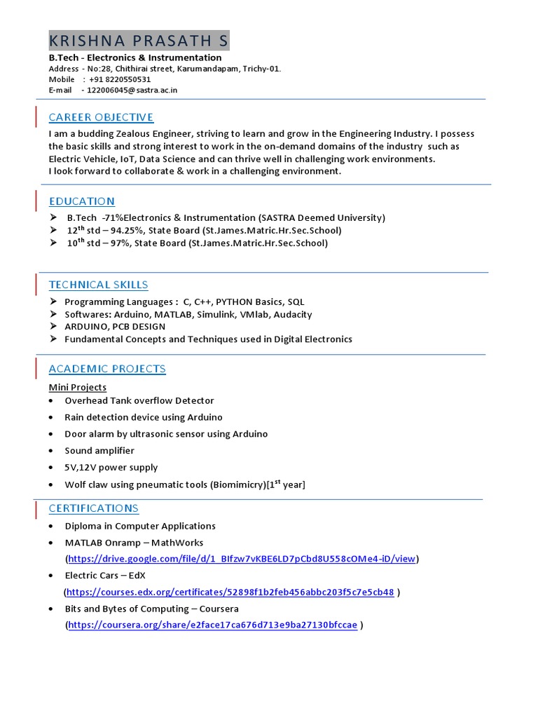 4 - PM - KrishnaPrasath - Resume - Krishna Prasath | PDF