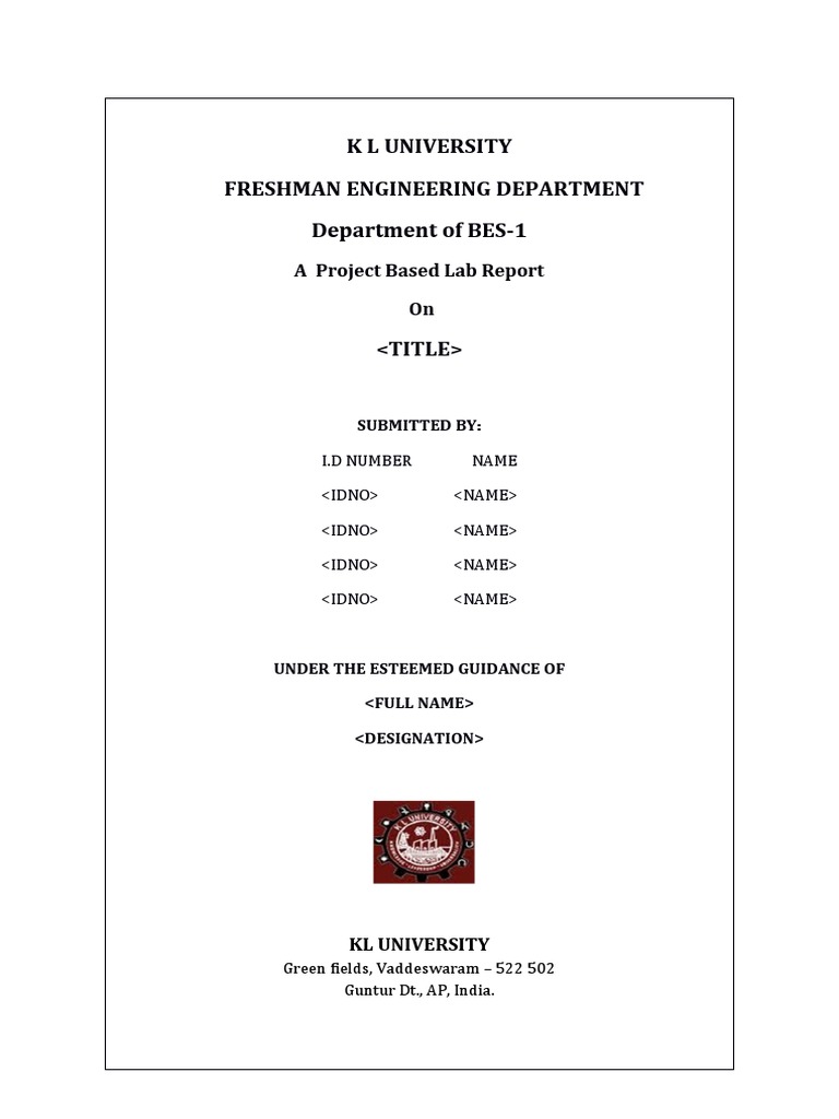 K L University Freshman Engineering Department Department of BES-1 ...