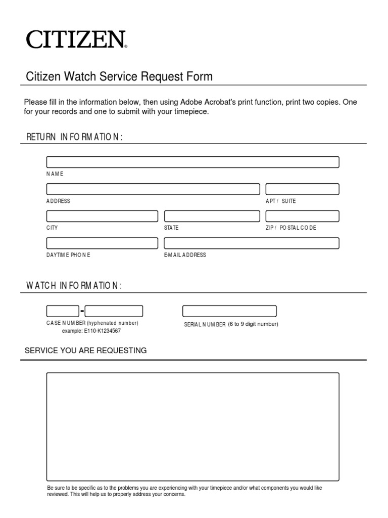 Printable Watch Repair Submission Form | PDF