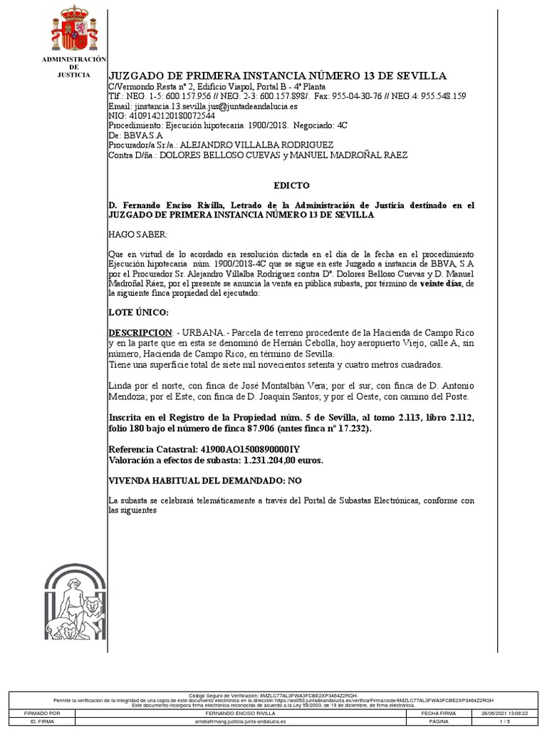 Documento 1 | PDF | Subasta | Justicia