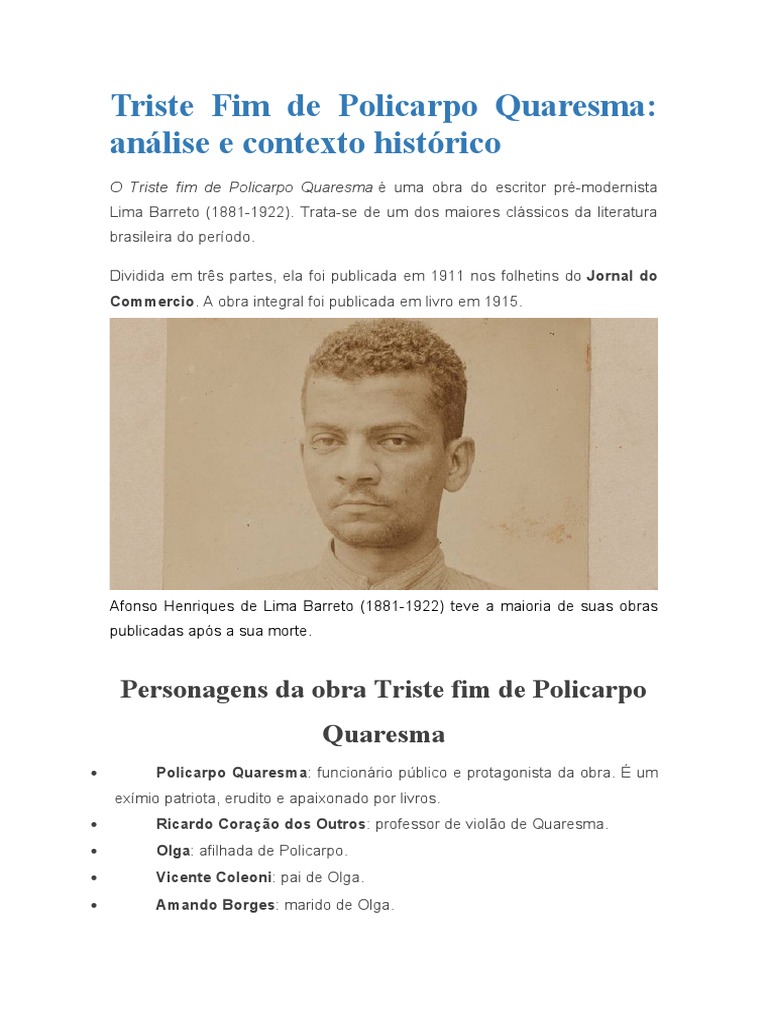 Policarpo Quaresma - Lima Barreto | PDF | Clássicos | Ficção Geral