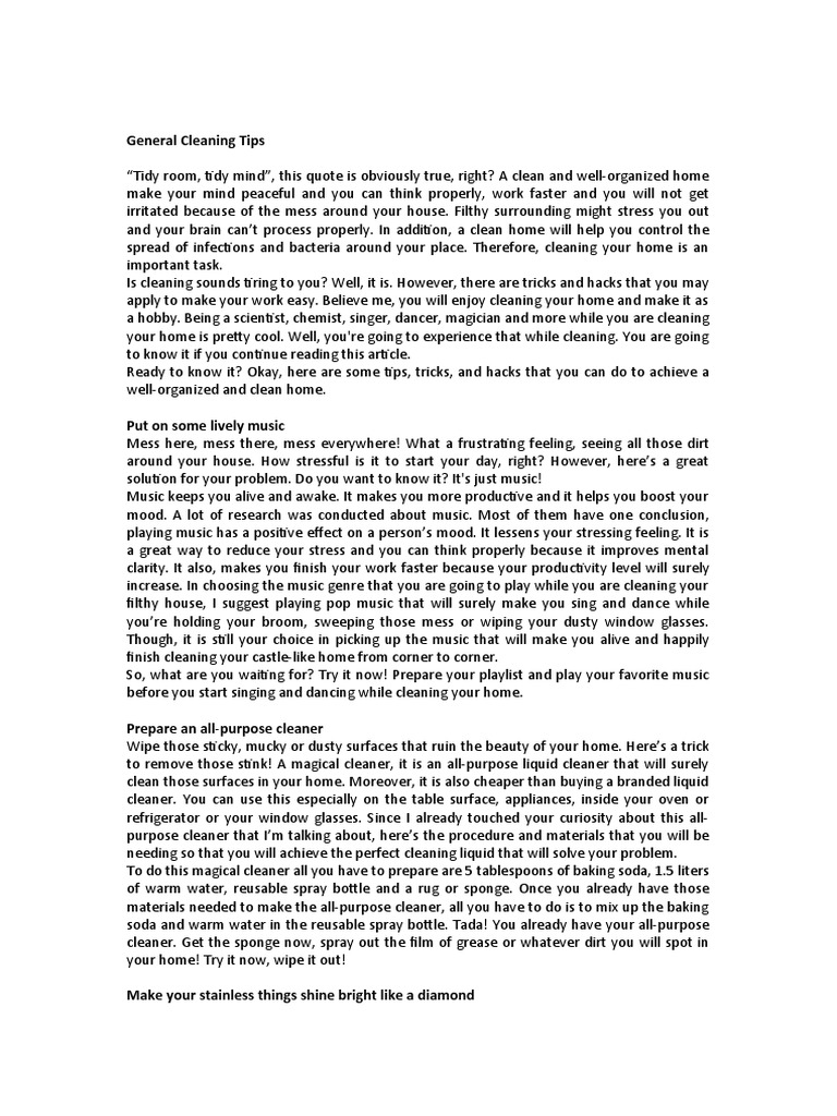 General Cleaning Tips | PDF | Water | Foods