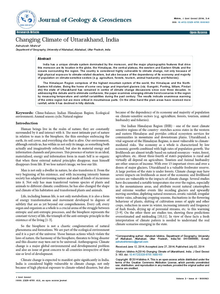 Changing Climate of Uttarakhand India 2329 6755.1000163 | PDF | Nature ...