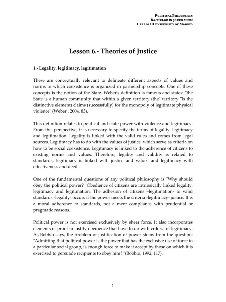 Lesson 6.-Theories of Justice: 1. - Legality, Legitimacy, Legitimation ...