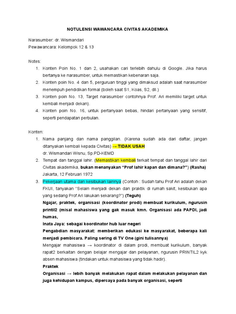Notulensi Wawancara Civitas Akademika | PDF | Pengembangan Diri