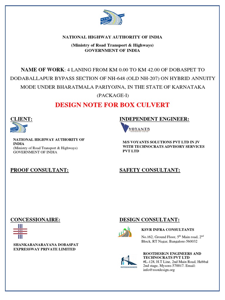 Design Note of Box Culvert 3M X 1.5M (4M Filling) | PDF | Bending ...