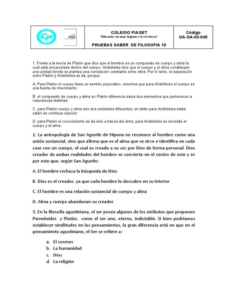 Pruebas de Decimo | PDF | Platón | Existencia