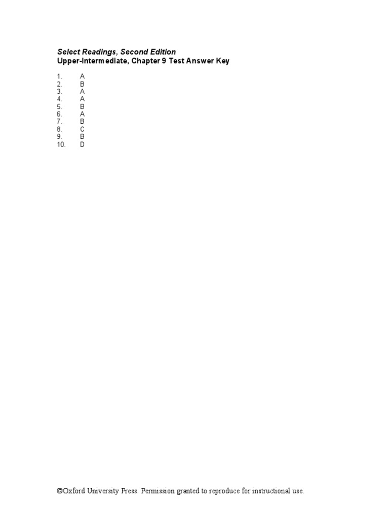 Upper-Intermediate, Chapter 9 Test Answer Key: Select Readings, Second ...