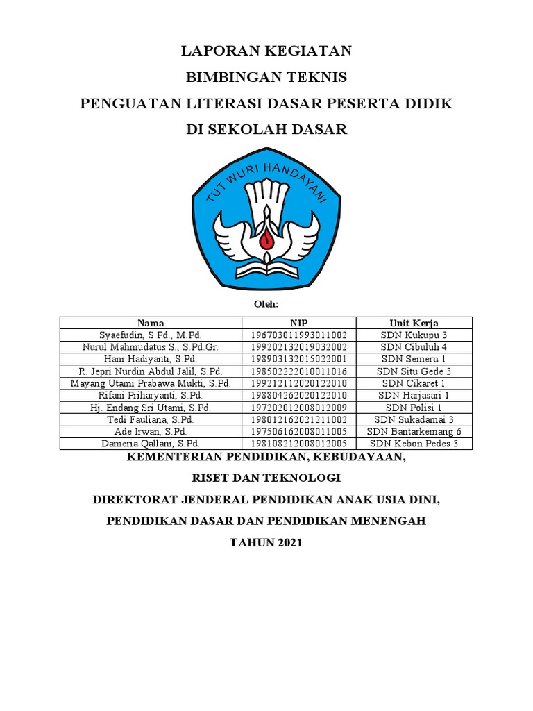 Laporan Kegiatan Bimtek LITERASI 2021 | PDF
