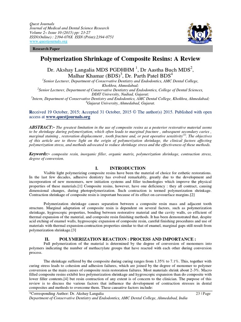 Polymerization Shrinkage of Composite Re | PDF | Dental Composite ...